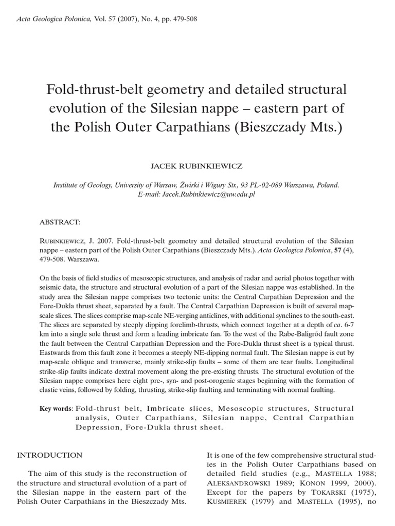 Fold Thrust Belt Geometry and Detailed Structura Evolution of The ...