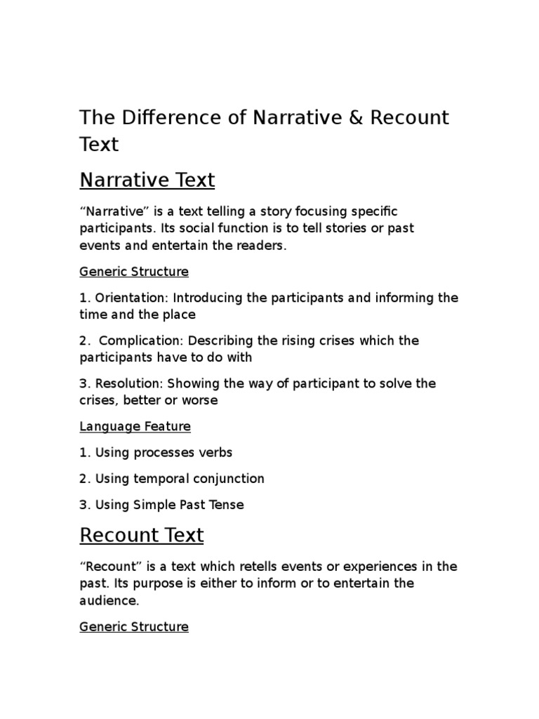 The Difference of Narrative & Recount Text Narrative Text | PDF ...