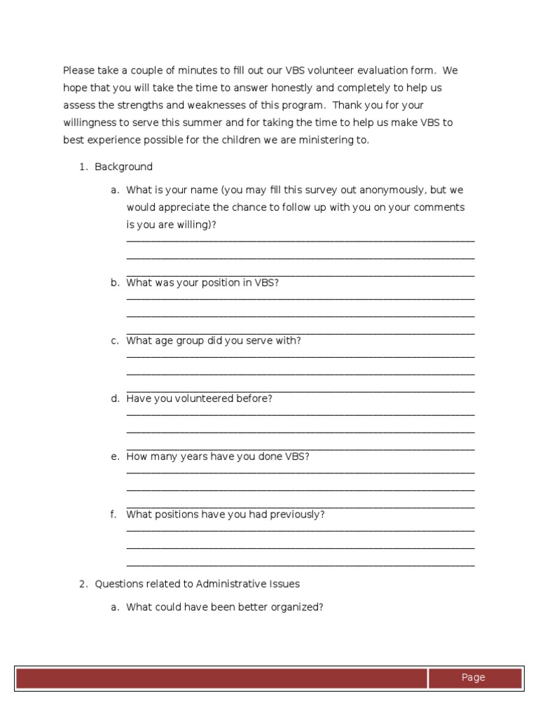VBS Evaluation Form | PDF