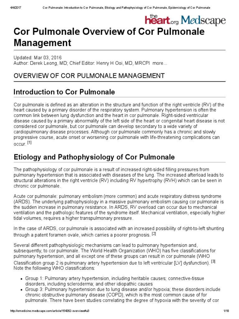 Cor Pulmonale - Introduction To Cor Pulmonale, Etiology and Pathophysiology of Cor Pulmonale ...