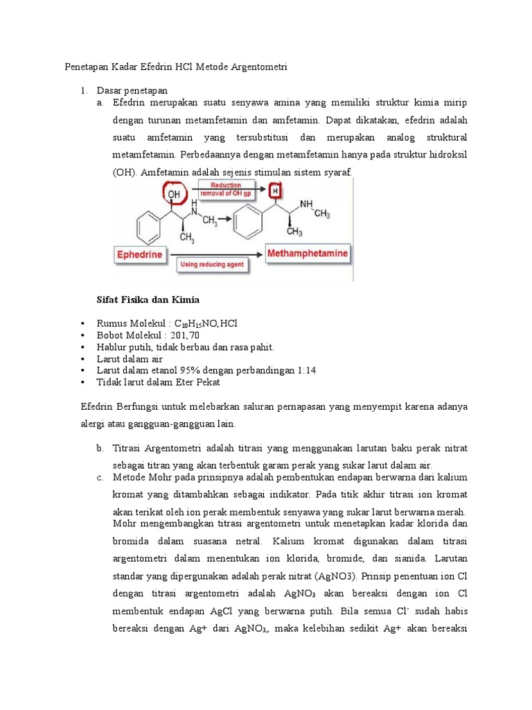 Penetapan Kadar Efedrin HCL Metode Argentometri | PDF