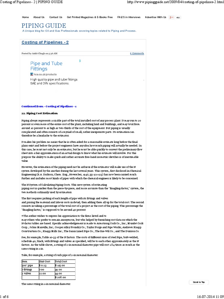 Costing of Pipelines - 2 - PIPING GUIDE PDF | PDF | Pipeline Transport ...