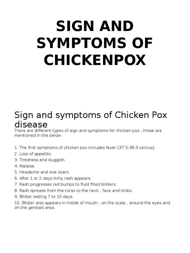 Sign and Symptoms of Chickenpox | PDF | Wellness