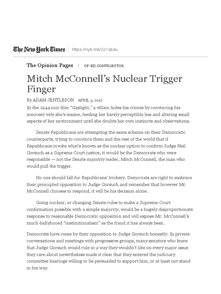 Mitch McConnell's Nuclear Trigger Finger | PDF | Nuclear Option ...