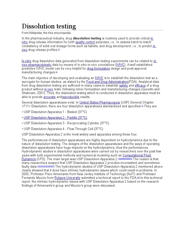 Dissolution Testing From Wikipedia The Free Encyclopedia Pdf