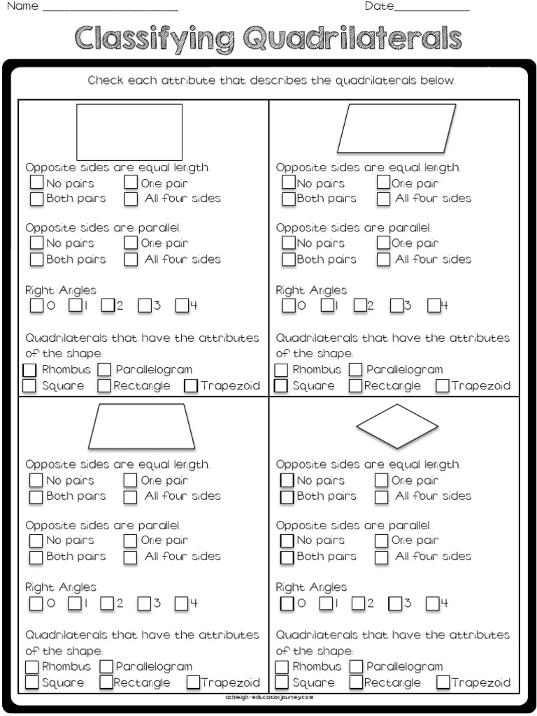 Classifying Quadrilaterals Worksheet