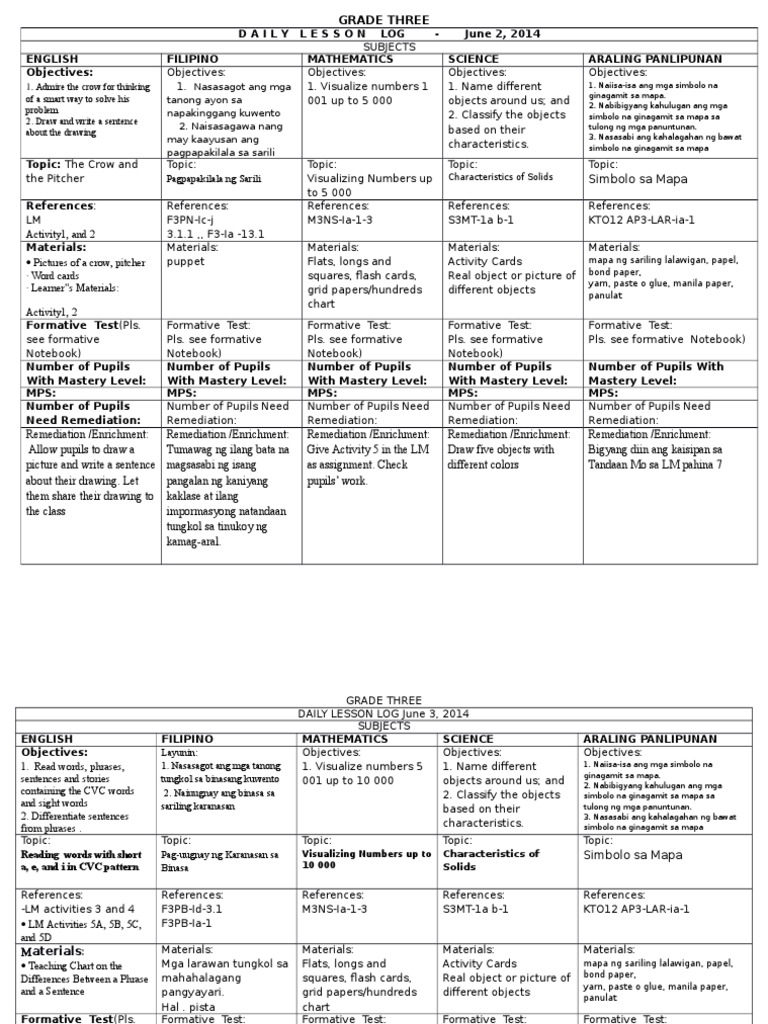Daily Lesson Plan Grade 3 | PDF | Phrase | Reading (Process)