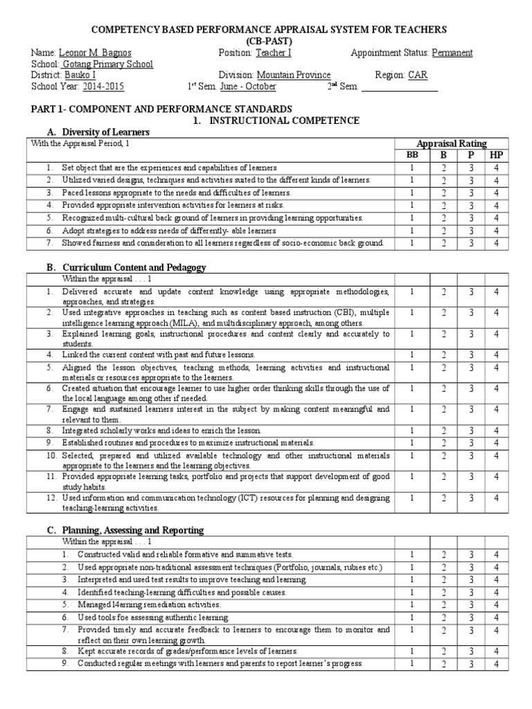 Competency Based Performance Appraisal System For Teachers | PDF ...