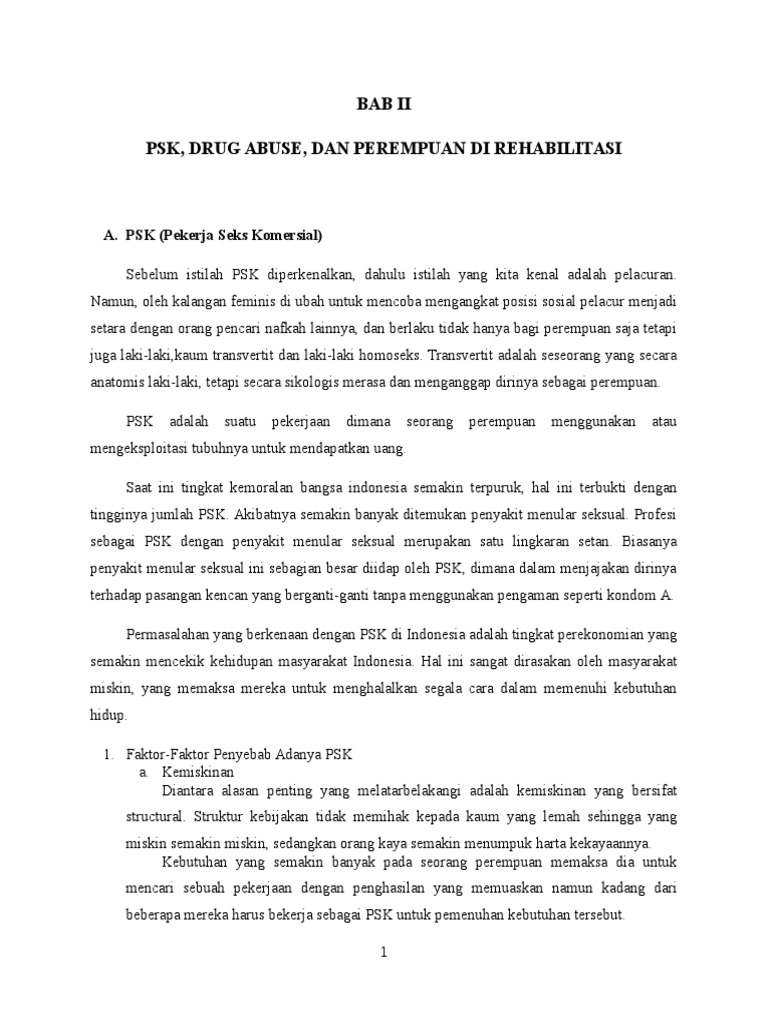 Bab Ii PSK, Drug Abuse, Dan Perempuan Di Rehabilitasi: A. PSK (Pekerja Seks Komersial) | PDF ...