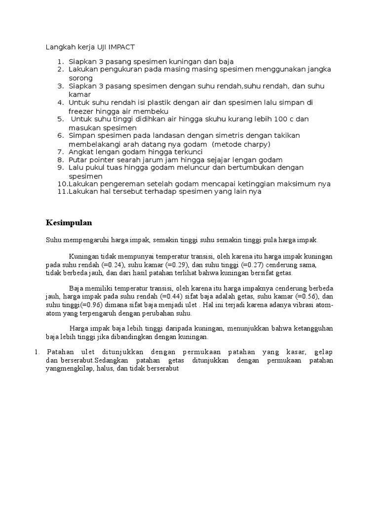 Langkah Kerja UJI IMPACT | PDF