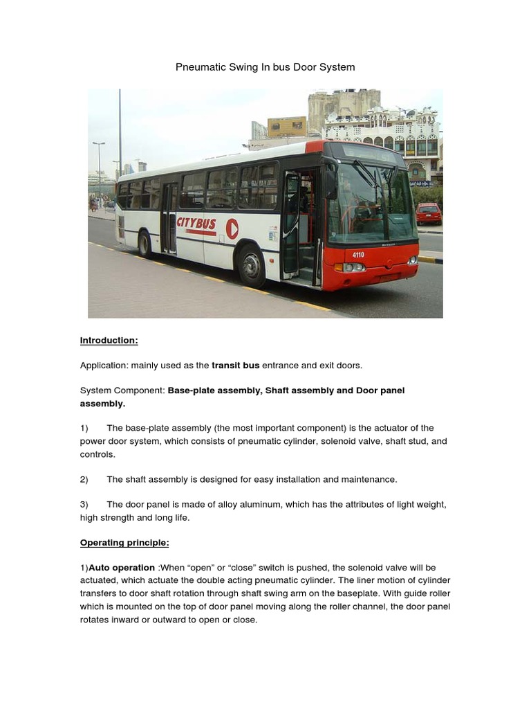 Pneumatic Swing in Bus Door System (PIS100) | PDF
