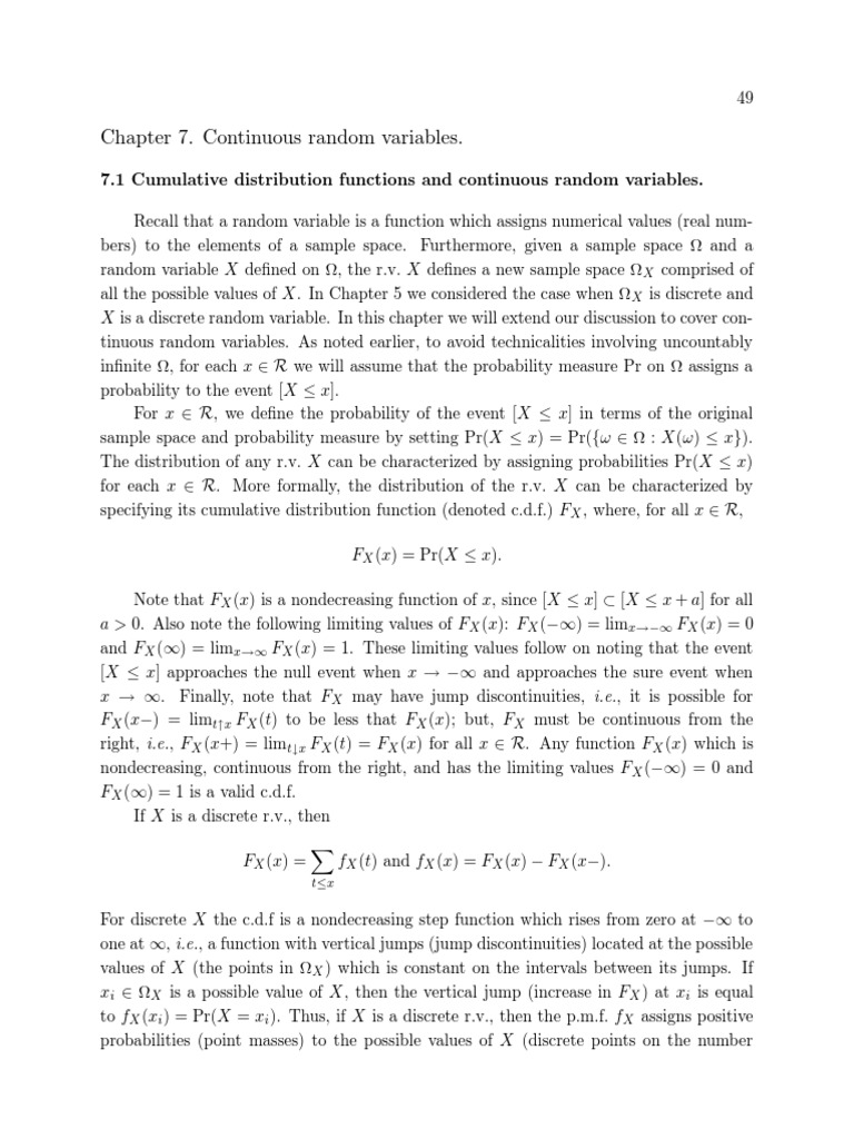 Chapter 7. Continuous Random Variables | PDF | Probability Density Function | Probability ...