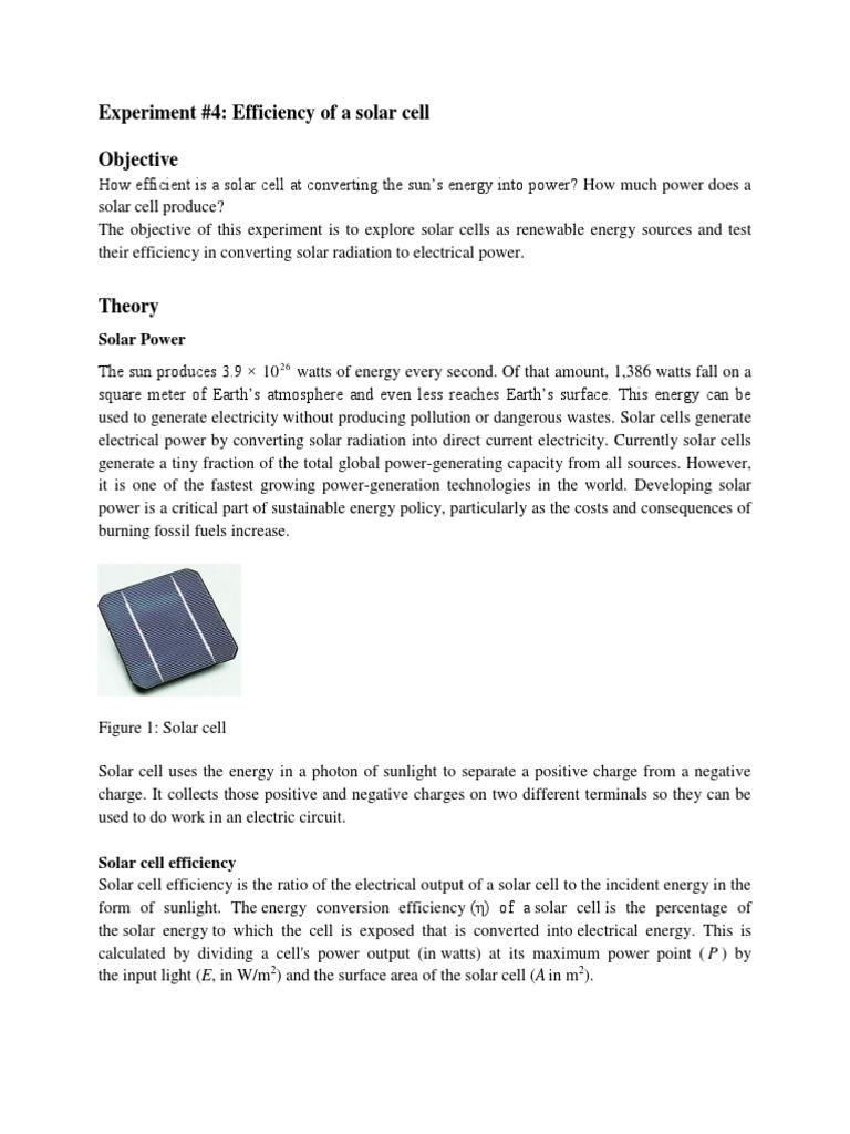 Solar Cell Efficiency Experiment Guide | PDF | Solar Energy | Solar Cell