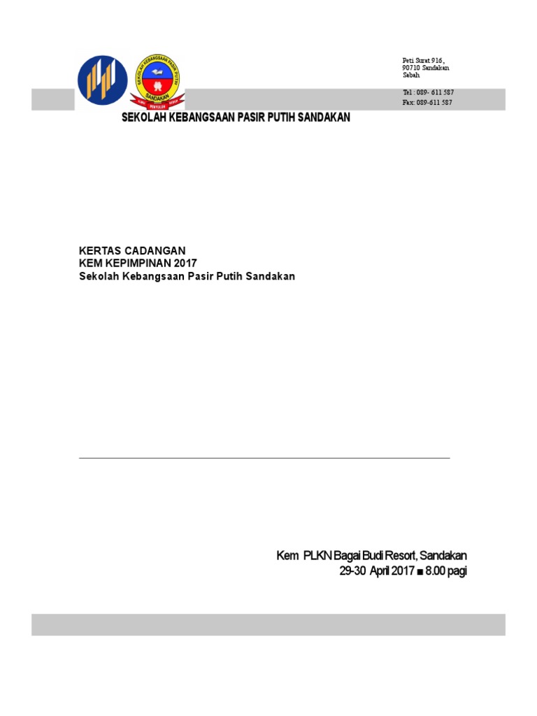 Kertas Kerja Cadangan Kem Kepimpinan 2017 Skpps | PDF
