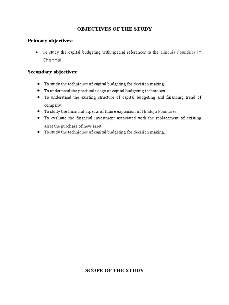 Objectives of The Study | PDF | Finance & Money Management