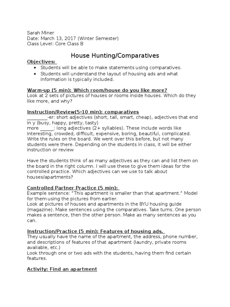 Comparing Houses and Rooms | PDF | Career & Growth | Language Arts ...