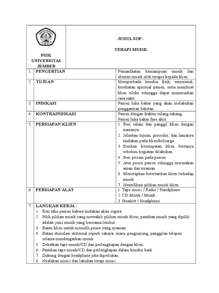 Sop Terapi Musik | PDF