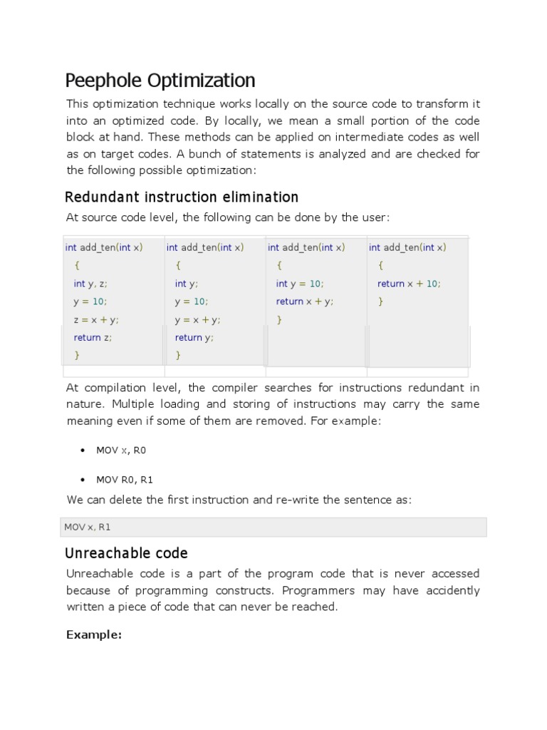Peephole Optimization | Download Free PDF | Program Optimization | Source Code