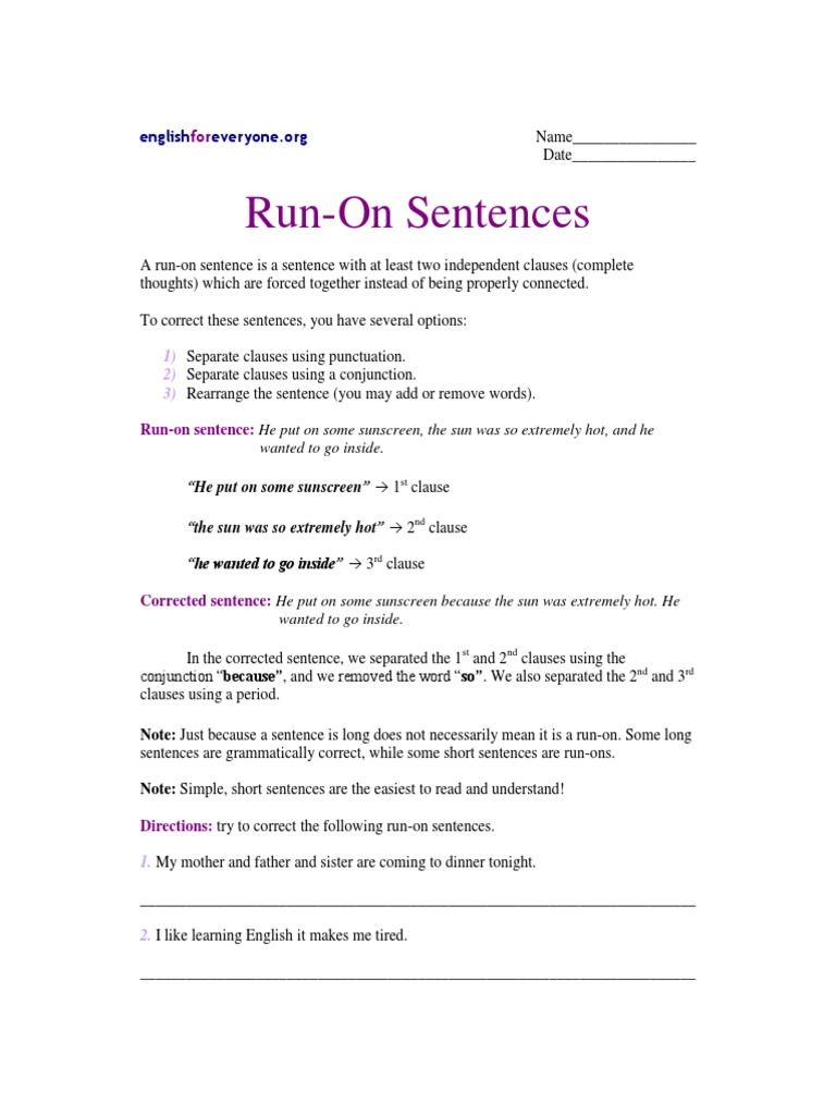 Run-On Sentences | PDF