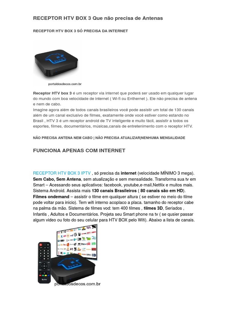 RECEPTOR HTV BOX 3 Que Não Precisa de Antenas | PDF | IPTV | Wi-Fi