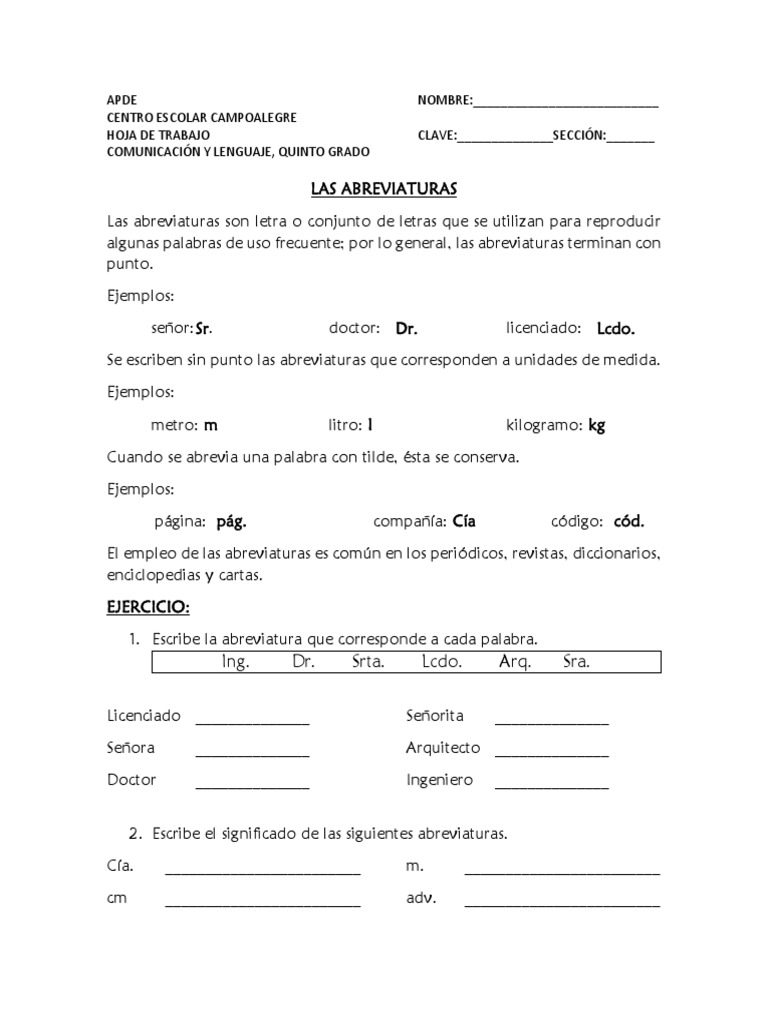 Las Abreviaturas | PDF | Artes del Lenguaje y Comunicación