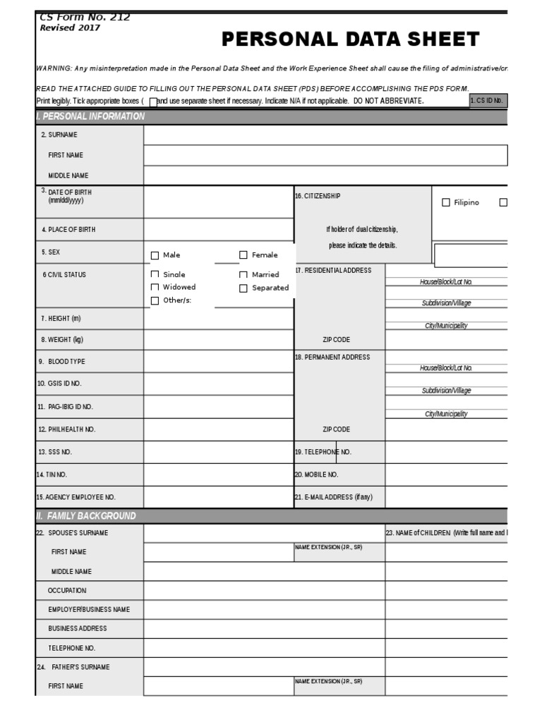 2017 Revised PDS - (CS Form No. 212) | PDF | Crime & Violence | Crime ...