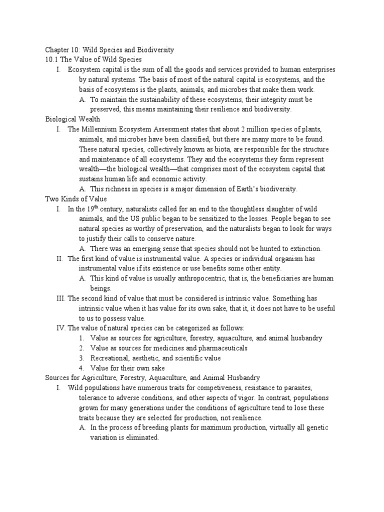 APES Notes - Chapter Ten: Wild Species and Biodiversity | PDF ...