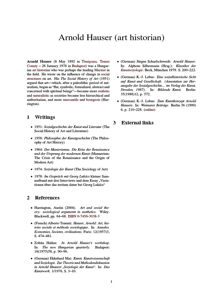 Arnold Hauser (Art Historian) | PDF
