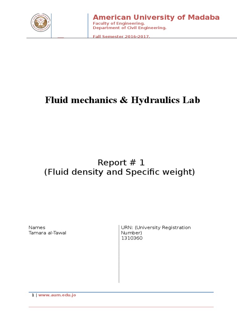 Fluid lab report 1.docx | Density | Kilogram
