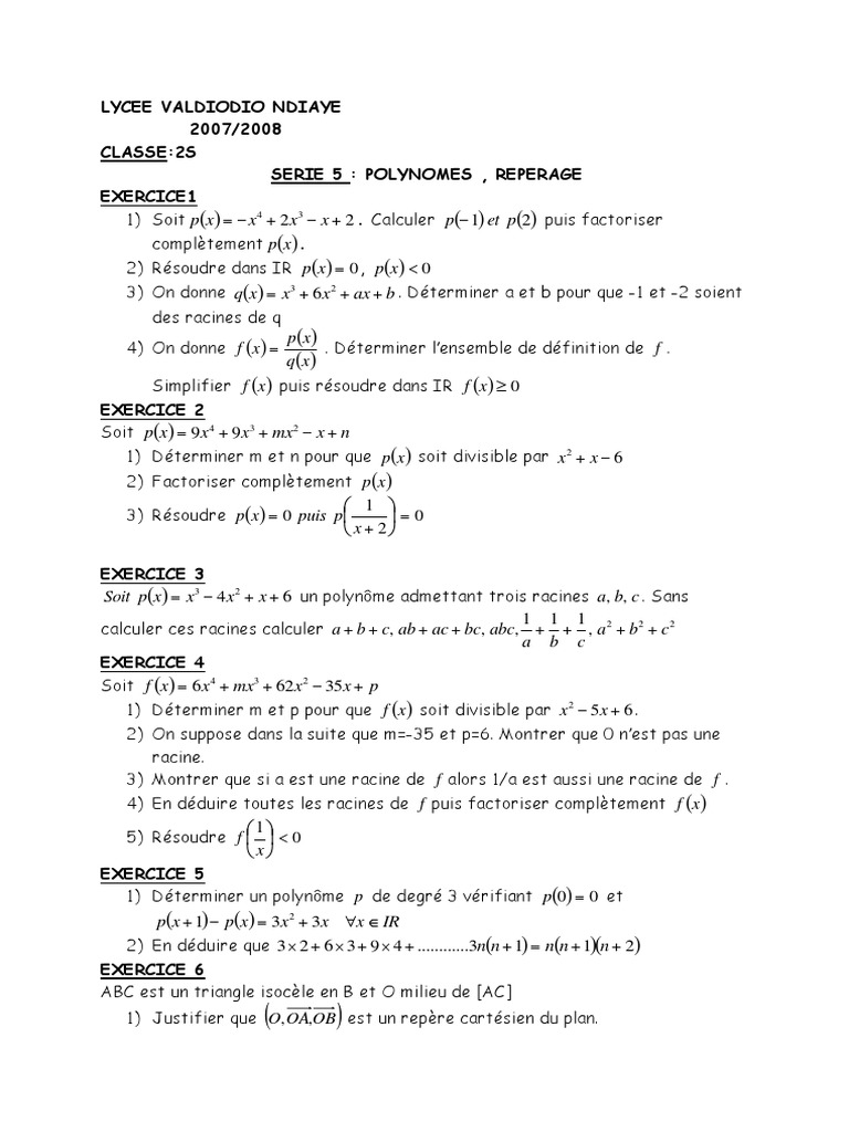 Polynômes et Repérage Mathématique | PDF | Polynôme | Plan (Géométrie)
