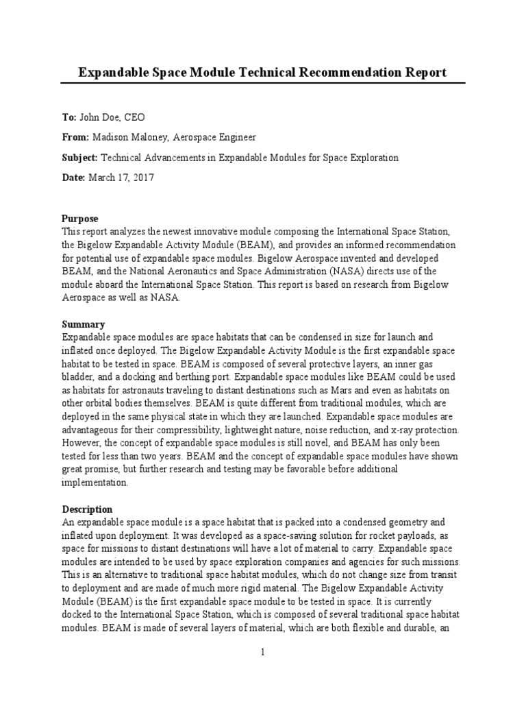 Technical Report Sample | PDF | Nasa | International Space Station