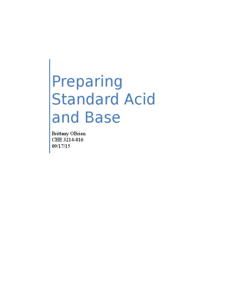 Standard Acid and Base Preparation Guide | PDF | Titration | Chemistry