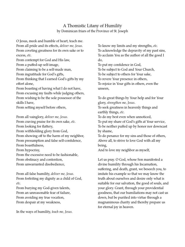 Thomistic Litany Of Humility Prayer Pdf Humility Theism