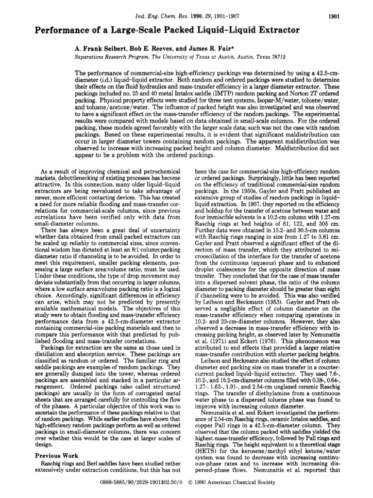 Performance of Packed Extraction Tower | PDF | Distillation | Solution