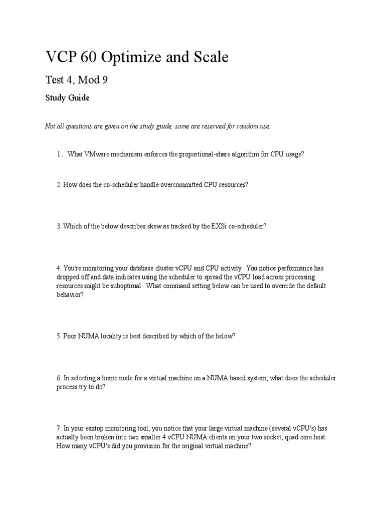 VCP 60 Optimize and Scale: Test 4, Mod 9 | PDF