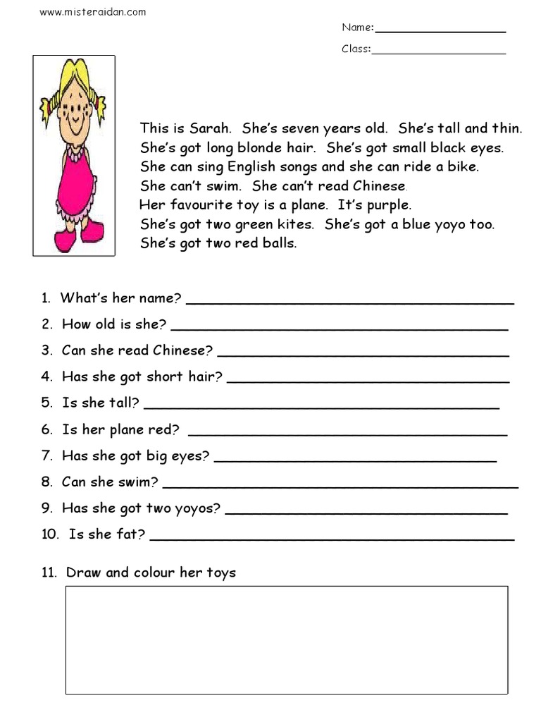 This Is Sarah Simple Reading Comprehension | PDF