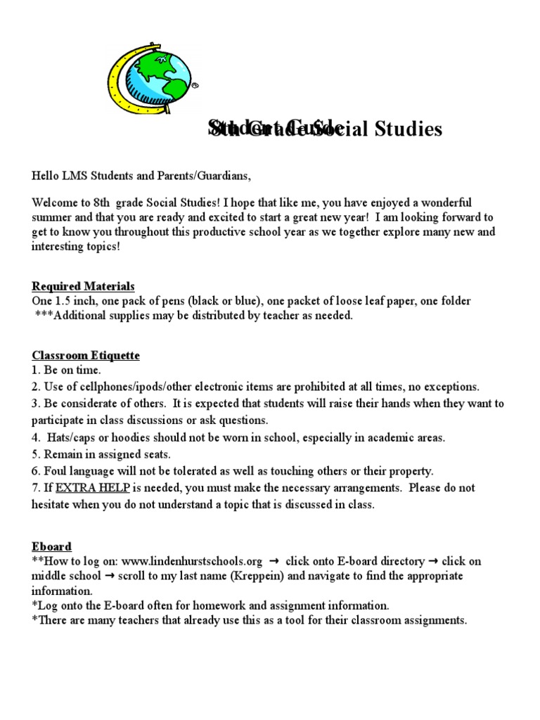 8th Grade Social Studies Guide | PDF | Homework | Teaching
