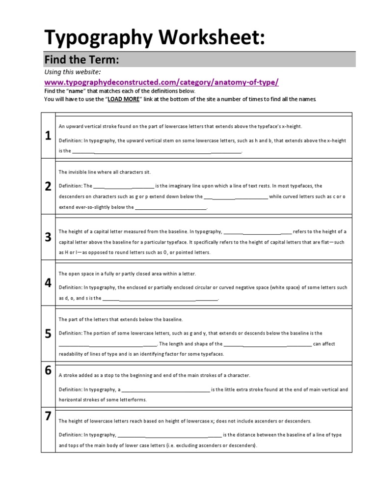 CG I Typographyworksheet | PDF | Typefaces | Typography