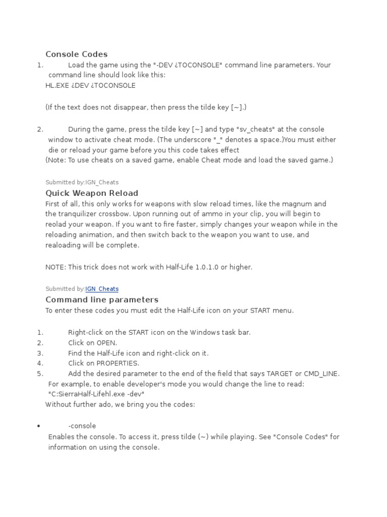 Console Codes: Submitted by:IGN - Cheats | PDF