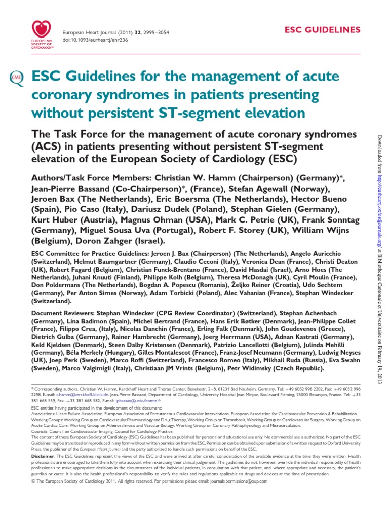 Nstemi Acs Esc | PDF | Myocardial Infarction | Angina Pectoris