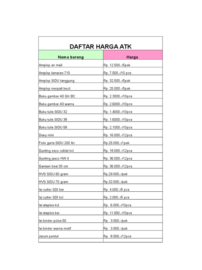 Daftar Harga Atk | PDF