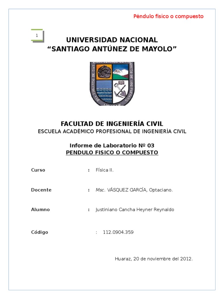 Pendulo Fisico o Compuesto | PDF | Péndulo | Movimiento (física)