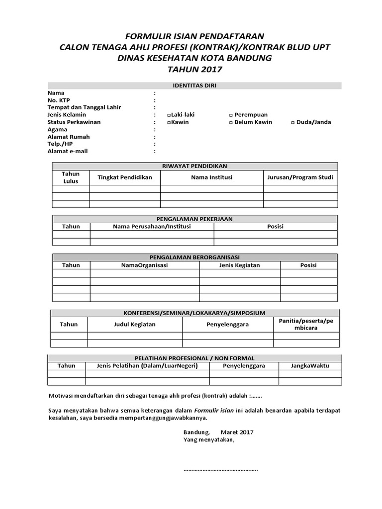 Blanko Isian Pendaftaran | PDF