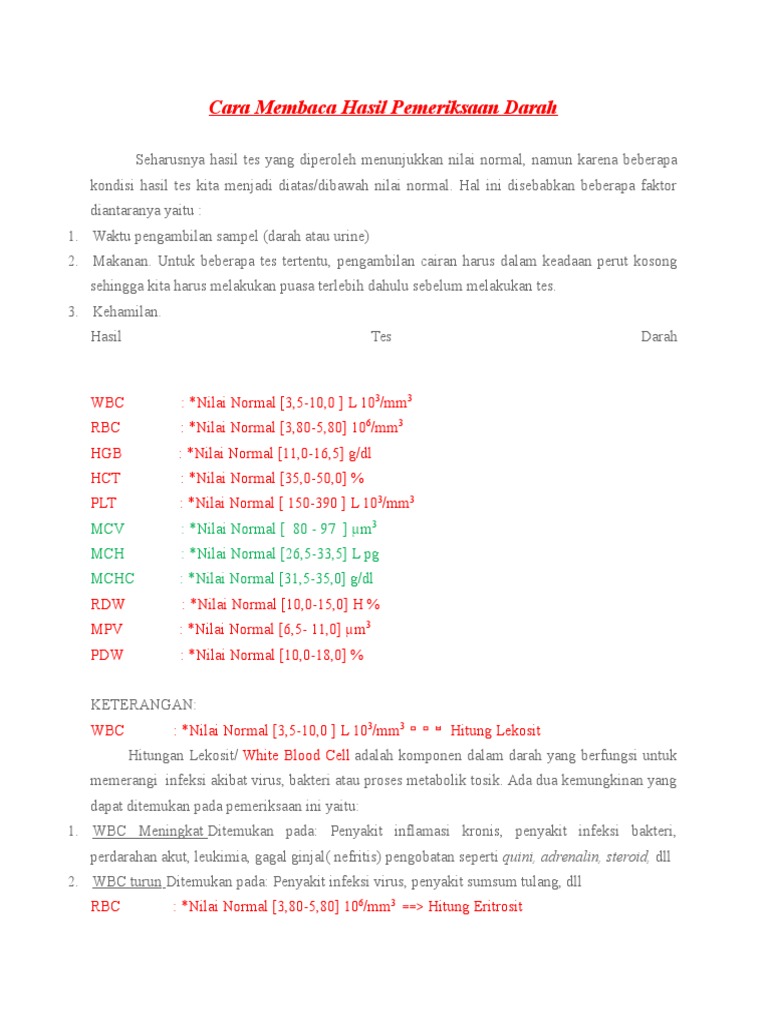 Istilah Dalam LAB Cara Membaca Hasil Pemeriksaan Darah | PDF