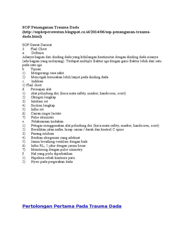 Langkah-langkah Pertolongan Pertama untuk Berbagai Jenis Trauma Dada | PDF