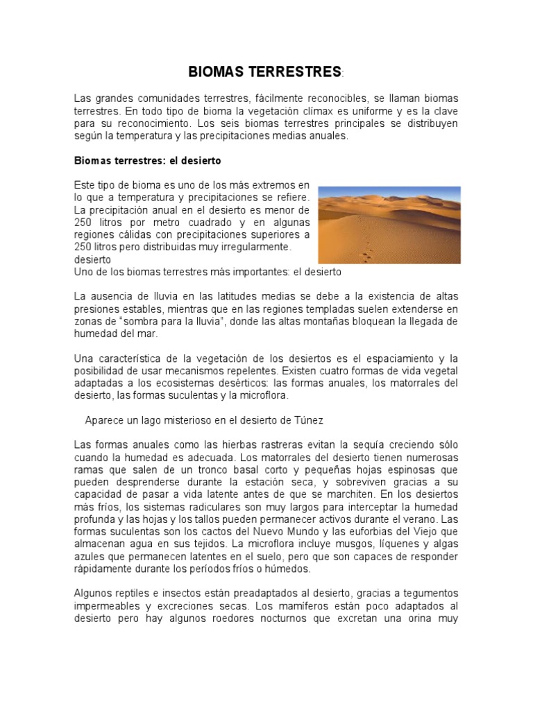 Biomas Terrestres: Desierto, Tundra y Taiga | PDF | Desierto ...