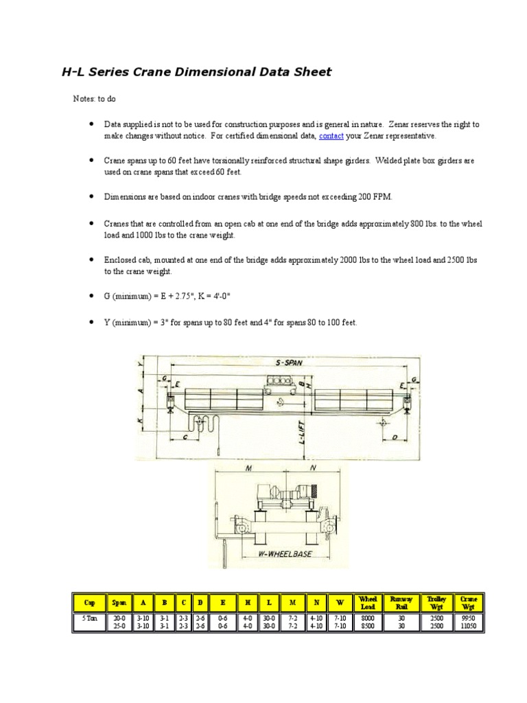 H-L Series Crane Dimensional Data Sheet: Contact | PDF | Crane (Machine ...
