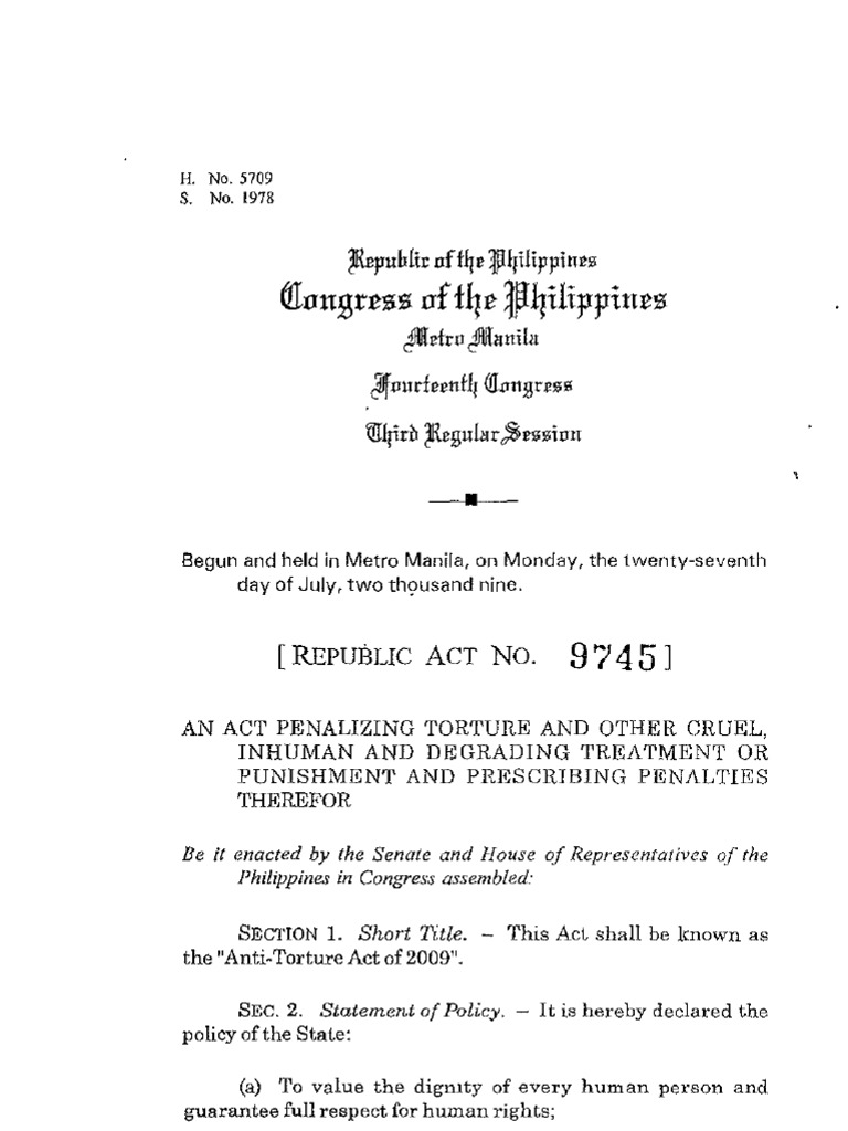 RA 9745 Anti Torture Act | PDF | Torture | Solitary Confinement