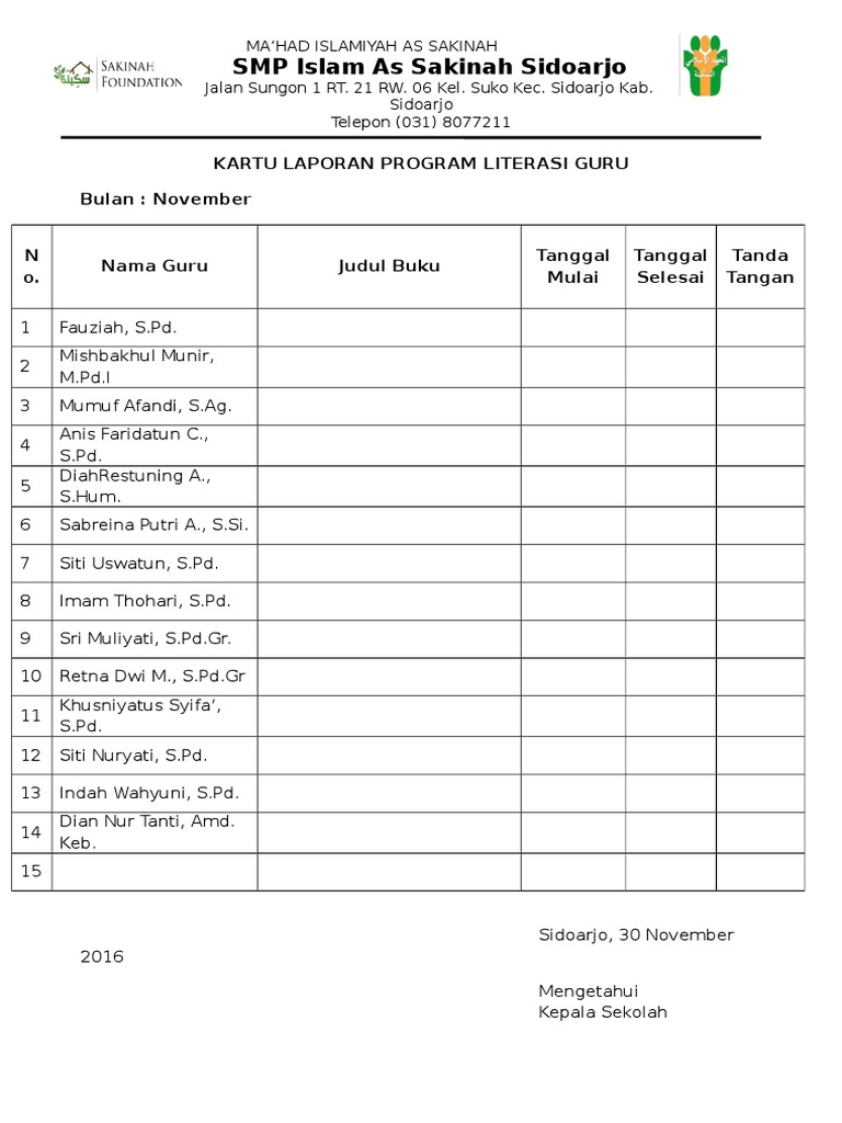 Kartu Laporan Literasi | PDF