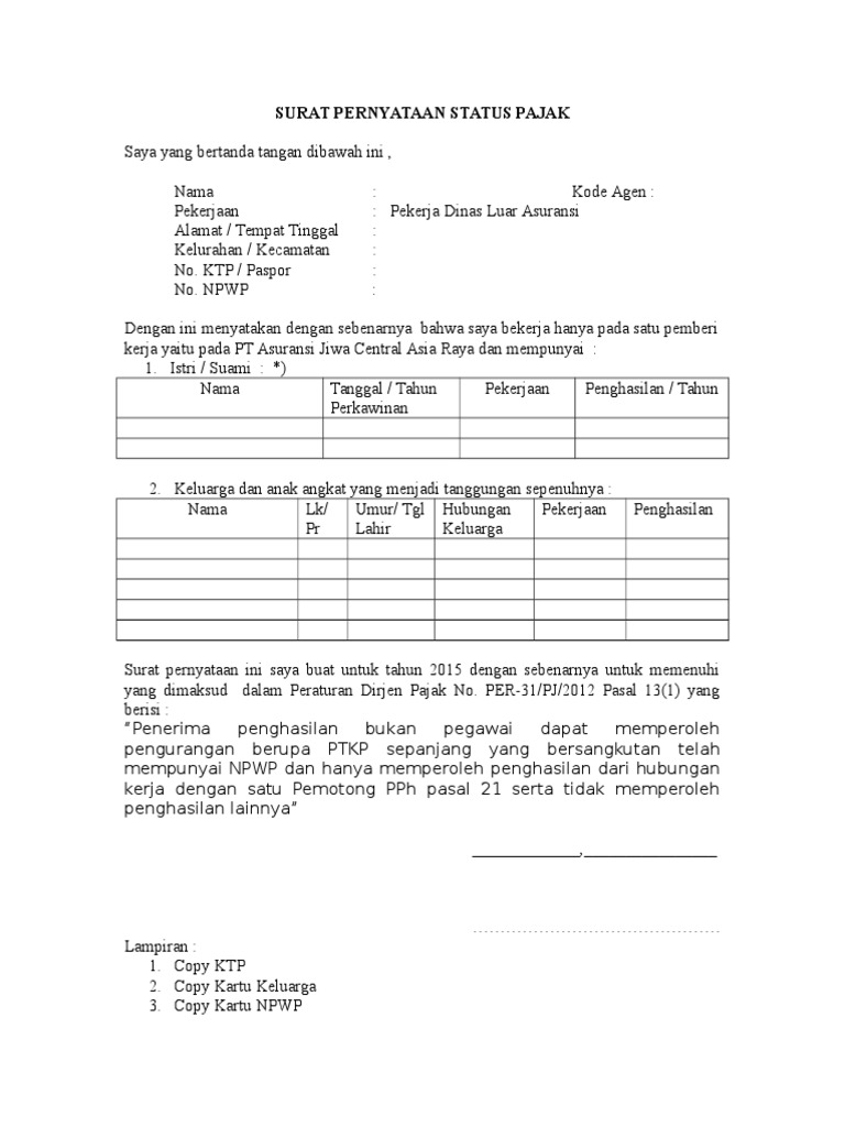 Surat Pernyataan Status Pajak | PDF